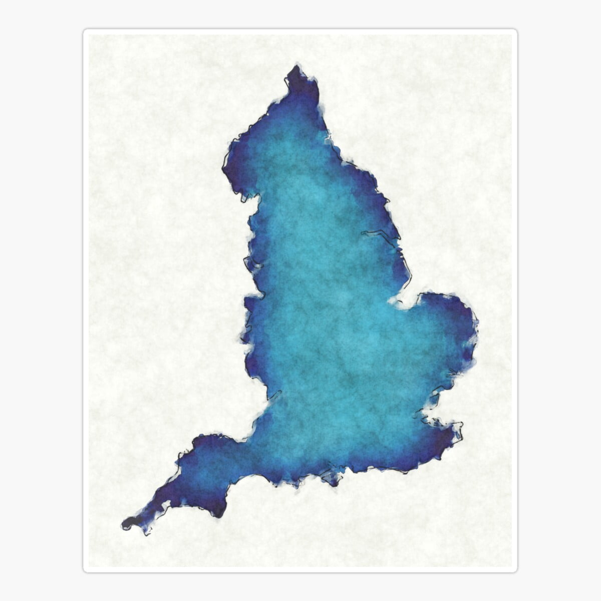 Maneki England Map With Drawn Lines And Blue Watercolor Illustration ...