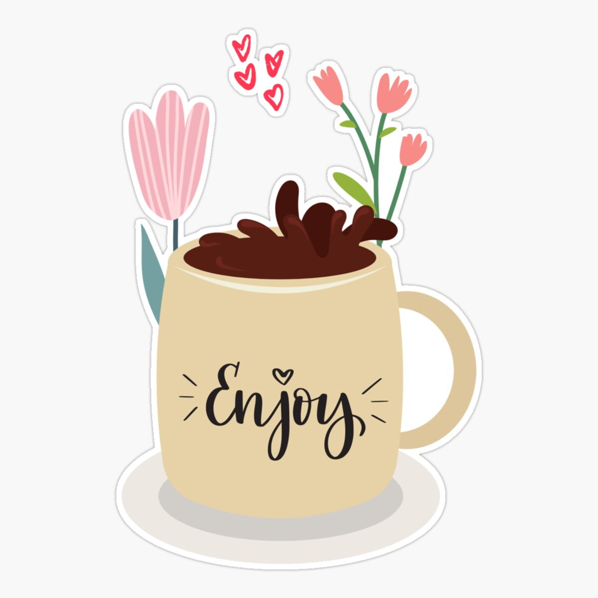 Maneki Enjoy A Cup O Hot Chocolate And Some Lowers Sticker, Phone Decal ...