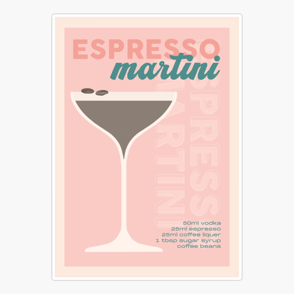Maneki Espresso Martini Cocktail Recipe Print - Pink/Coral/Teal Sticker ...