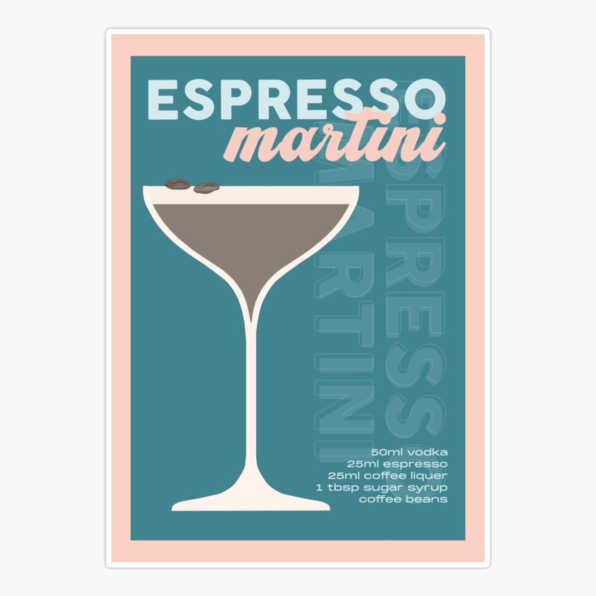 Maneki Espresso Martini Cocktail Recipe Print - Teal/Blue/Pink Sticker ...