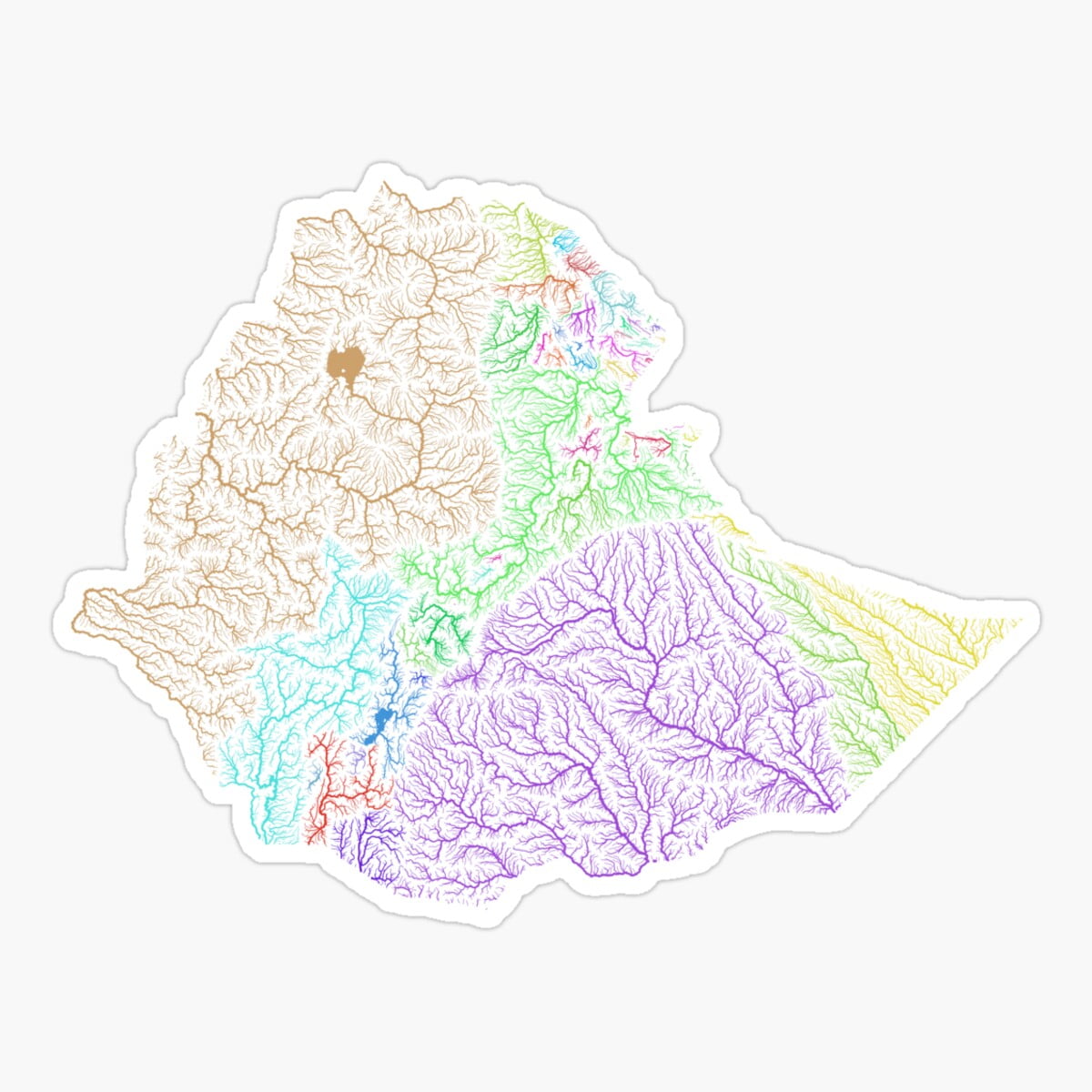 Maneki Ethiopia River Basin Map In Rainbow Colours With White ...