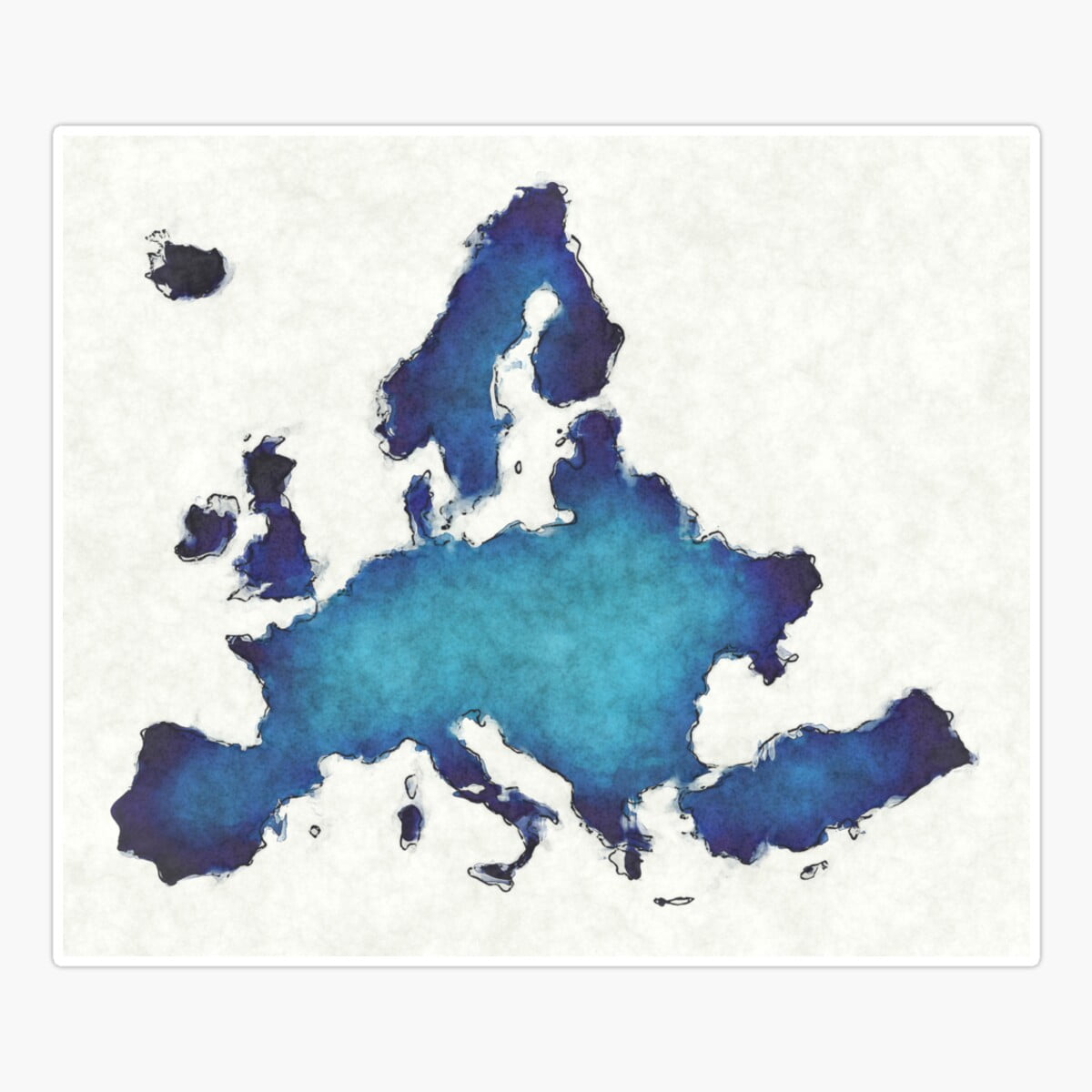 Maneki Europe Map With Drawn Lines And Blue Watercolor Illustration ...
