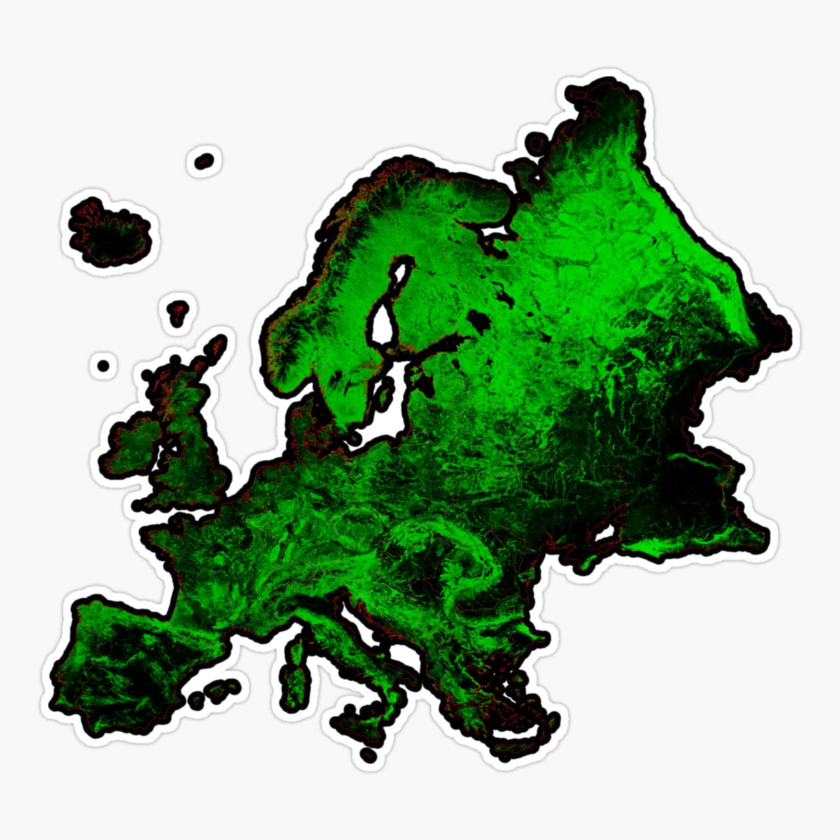 Maneki Europe Orest Cover Map With Black Background Sticker, Phone ...