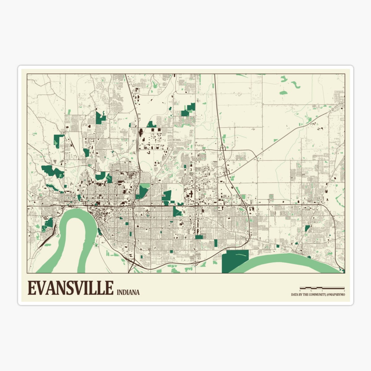 Maneki Evansville Street Map Sticker, Phone Decal Water Bottle Stickers ...
