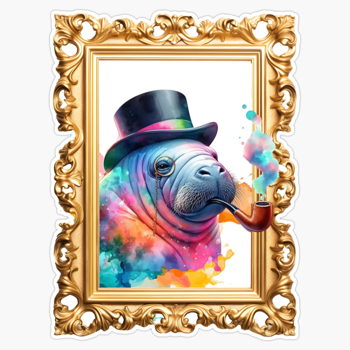 Maneki Fancy Manatee Gentleman Watercolor Er, Phone Decal Water Bottle ...