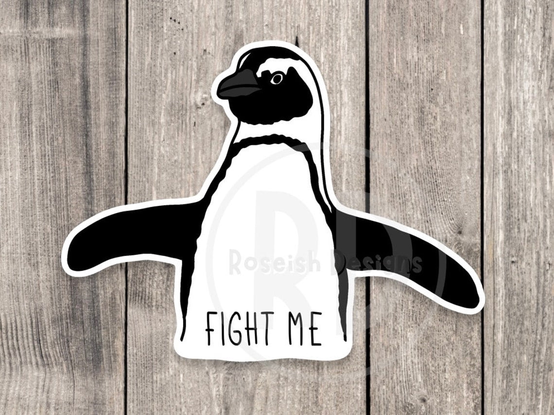 Maneki Fight me er, funny Penguin er, water bottle er, laptop er ...