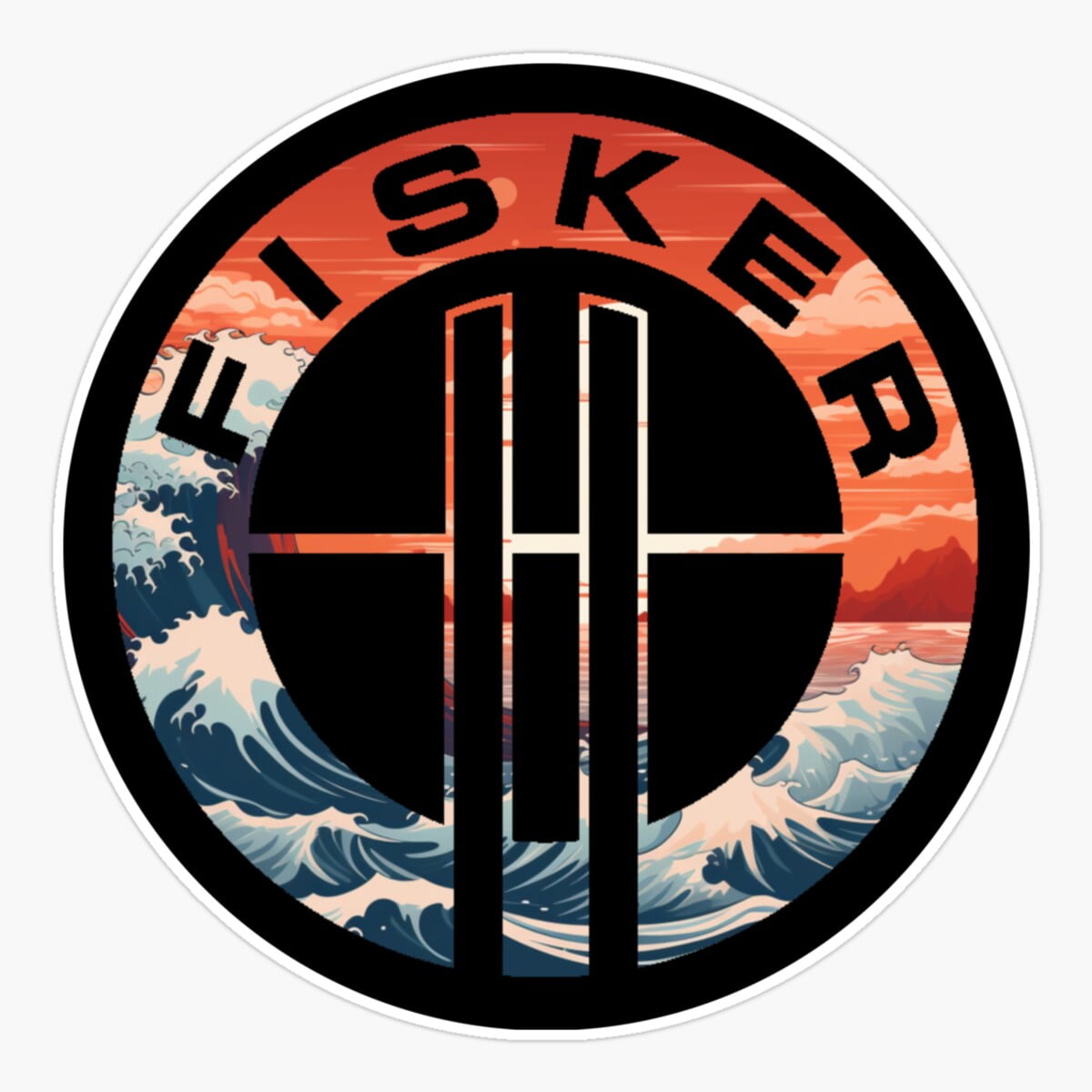 Maneki Fisker Ocean Sunset Sticker, Phone Decal Water Bottle Stickers ...