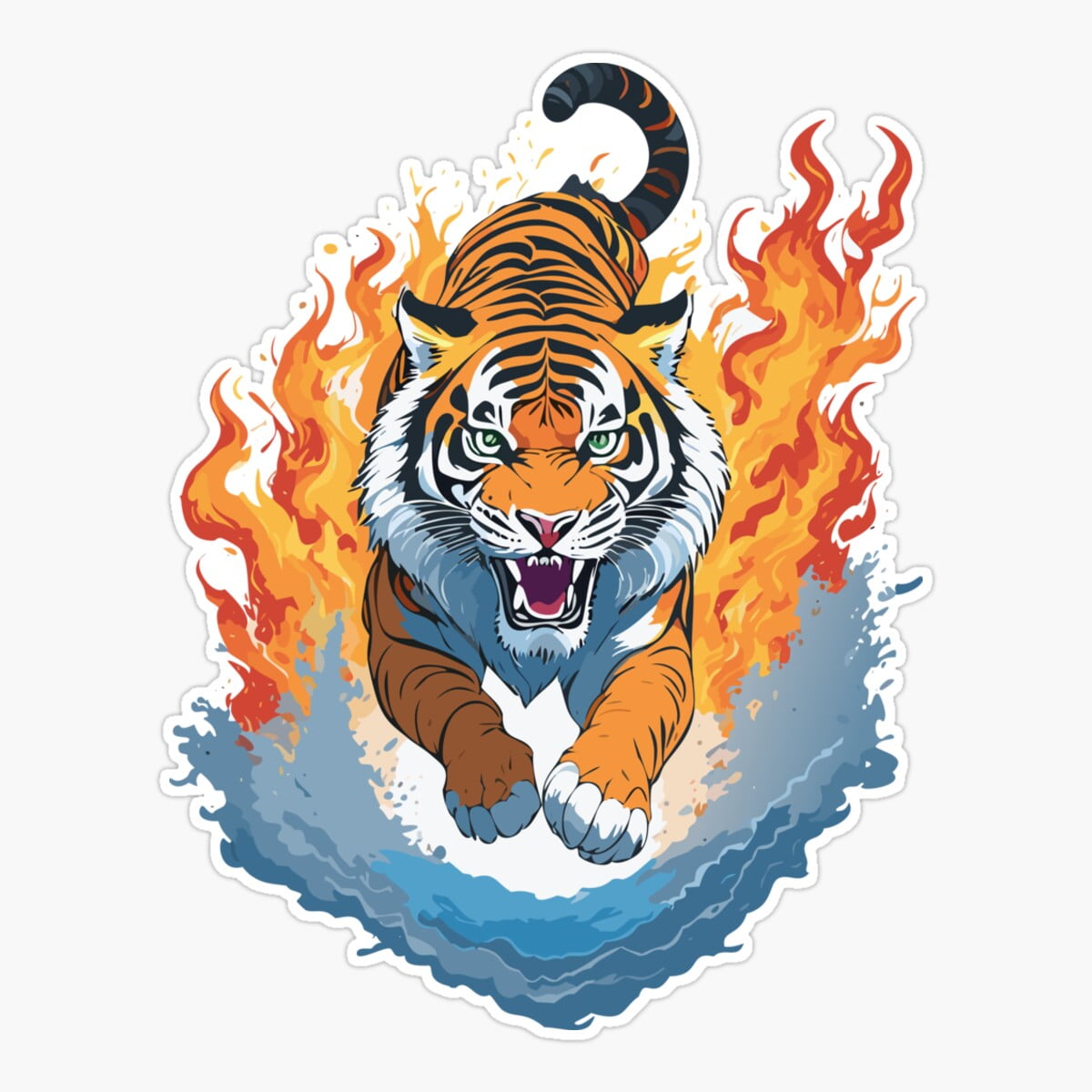 Maneki Flaming Tiger Jump Er, Phone Decal Water Bottle Stickers Car ...