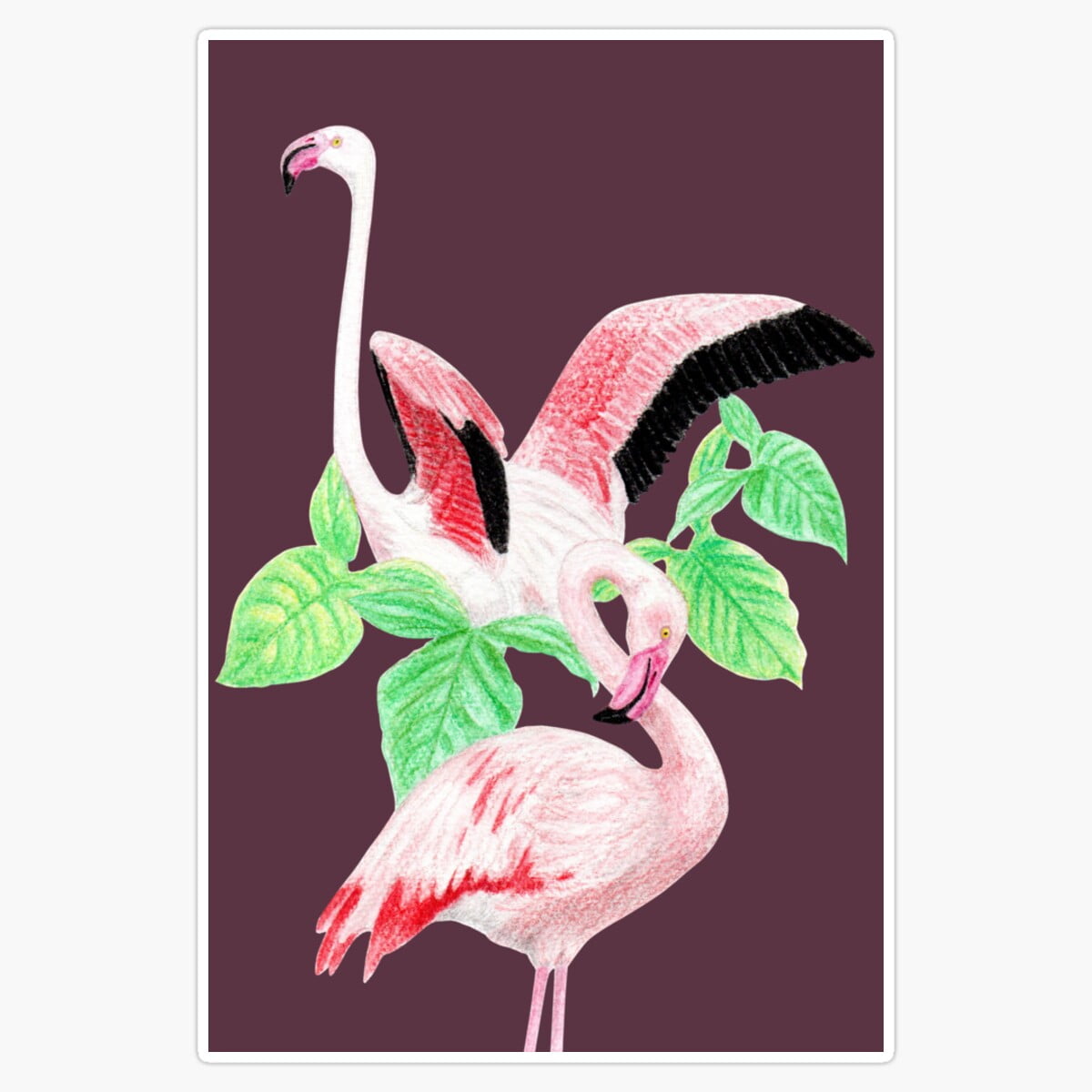 Maneki Flamingo And Arrowhead Plant - Dark Purple Er, Phone Decal Water ...