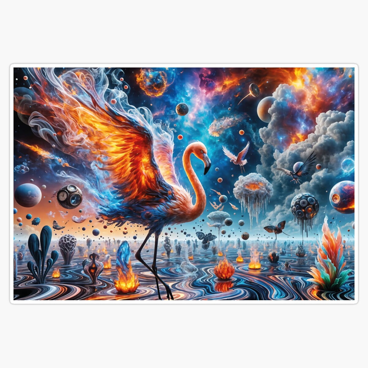 Maneki Flamingo Of Liquid Fire In A Chaotic Sky Er, Phone Decal Water ...