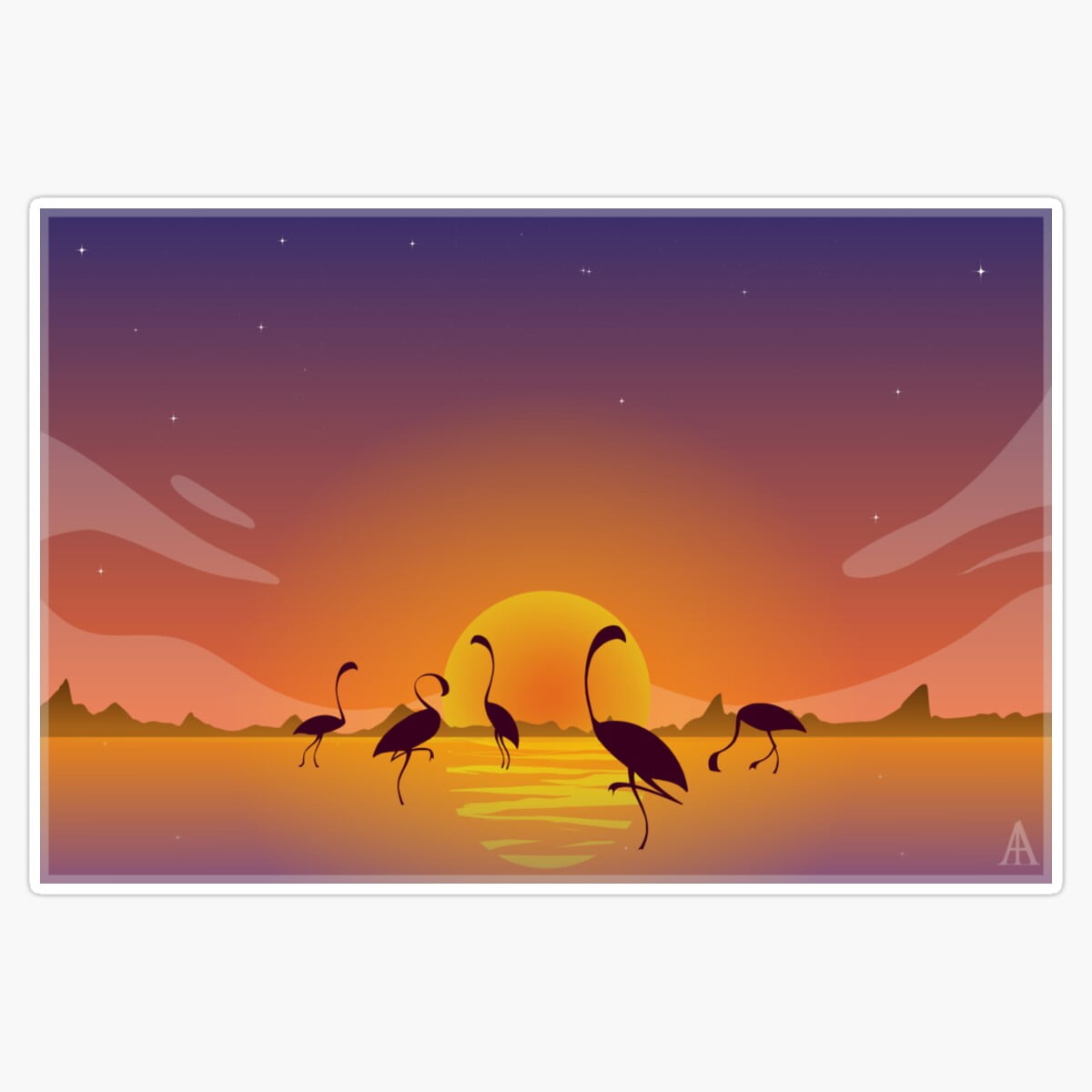 Maneki Flamingo Sunset Vector Thingy Er, Phone Decal Water Bottle ...