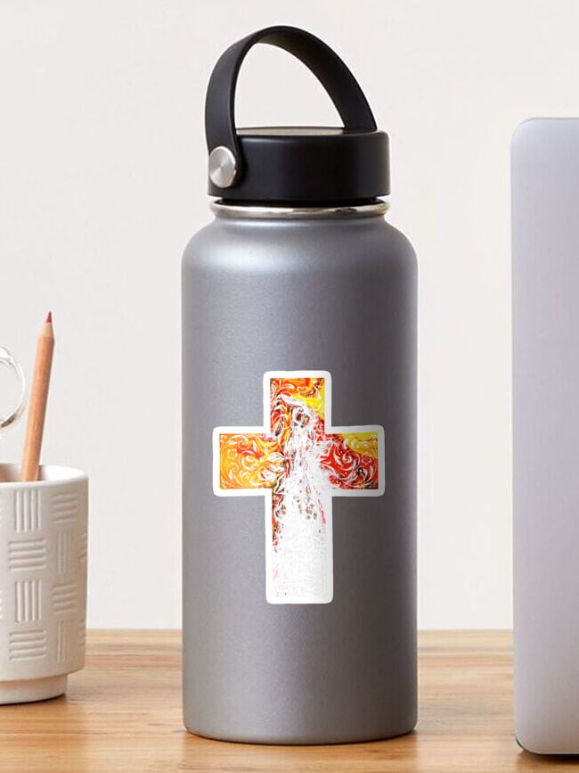 Maneki Floral Christian Cross Sticker, Phone Decal Water Bottle ...