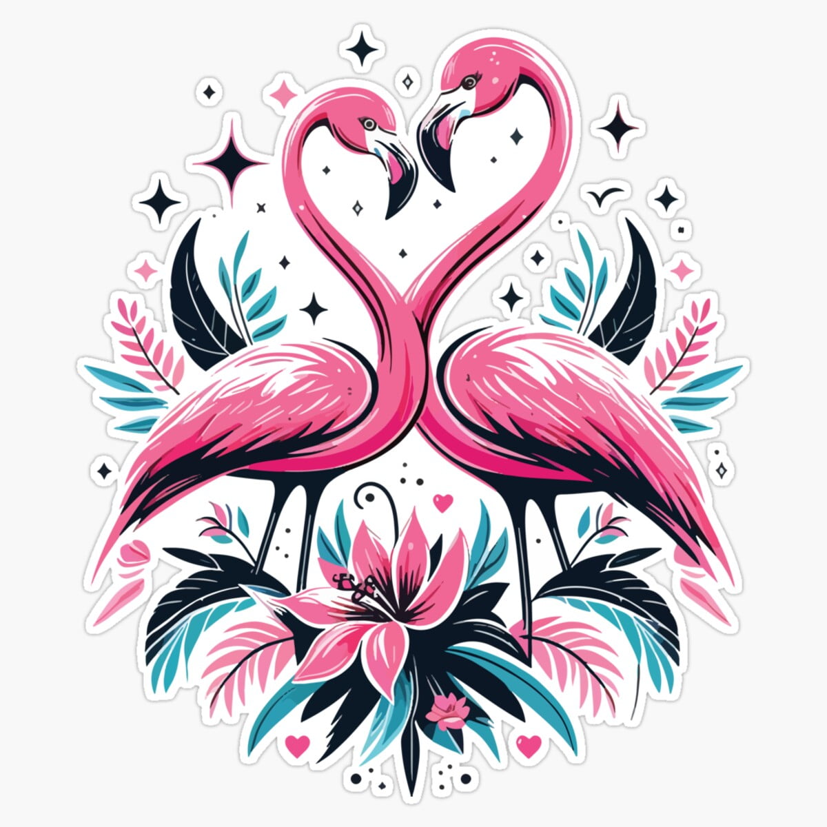 Maneki Floral Flamingo Couple Er, Phone Decal Water Bottle Stickers Car ...