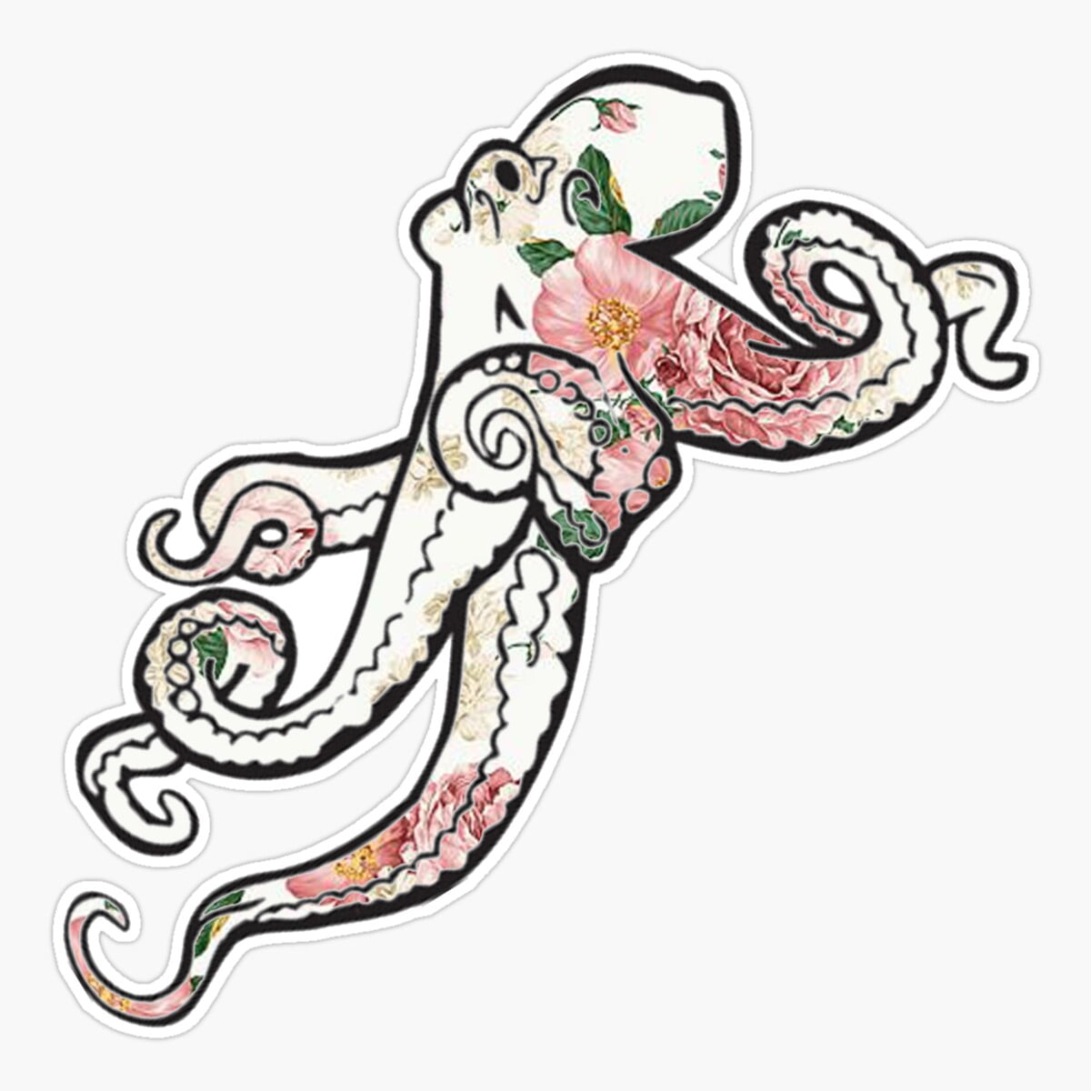 Maneki Floral Octopus 2 Sticker, Phone Decal Water Bottle Stickers Car ...
