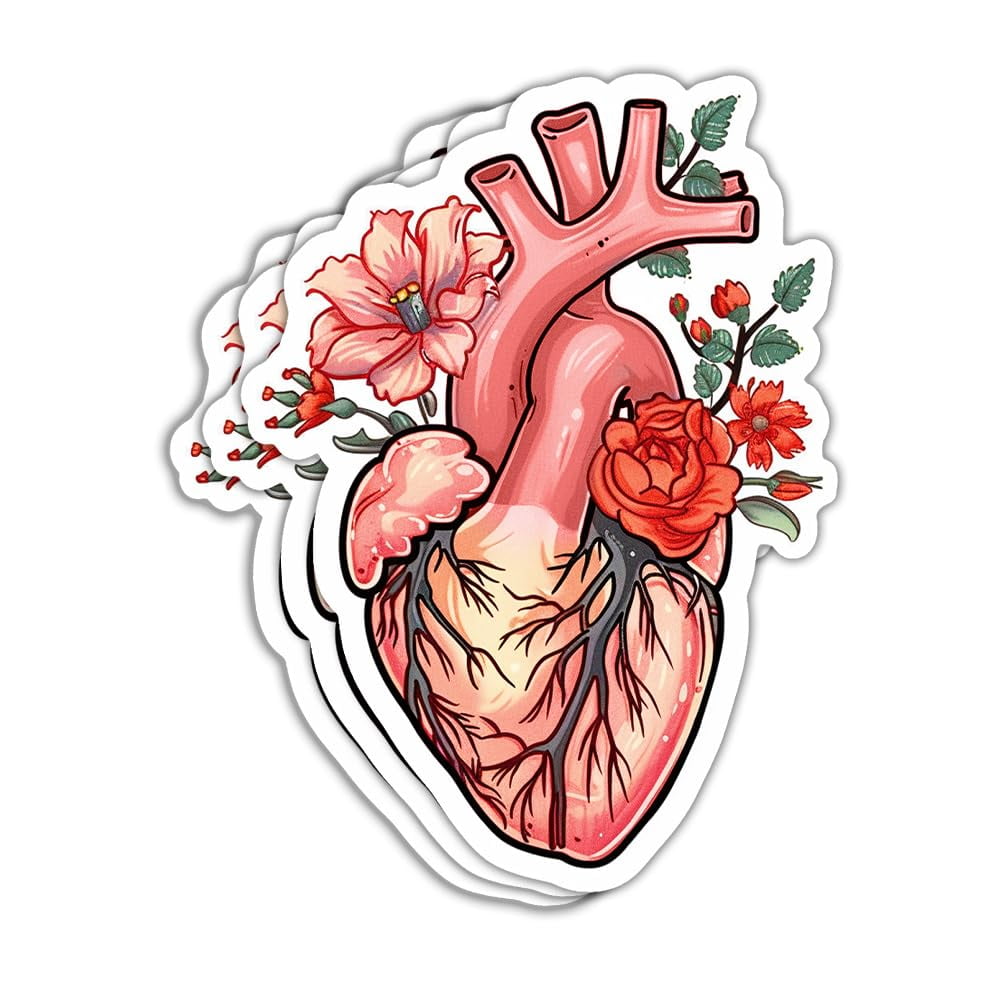 Maneki Flower Anatomical Heart Sticker Anatomical Heart Sticker Nurse ...