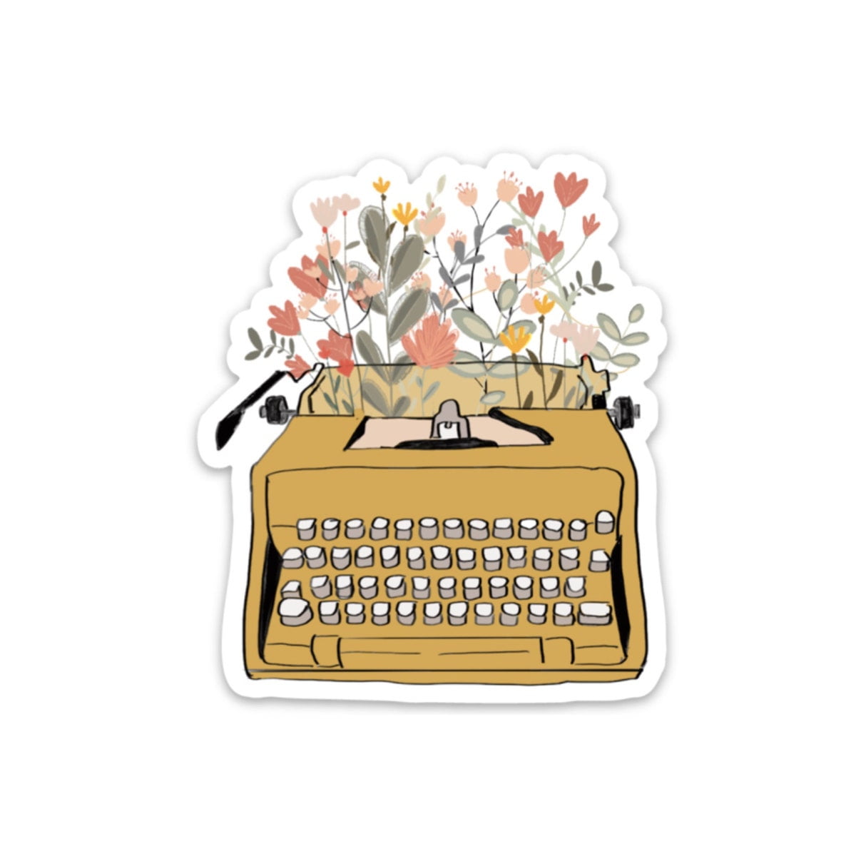 Maneki Flowers & Typewriter Sticker Typewriter Decal Waterproof Vinyl ...