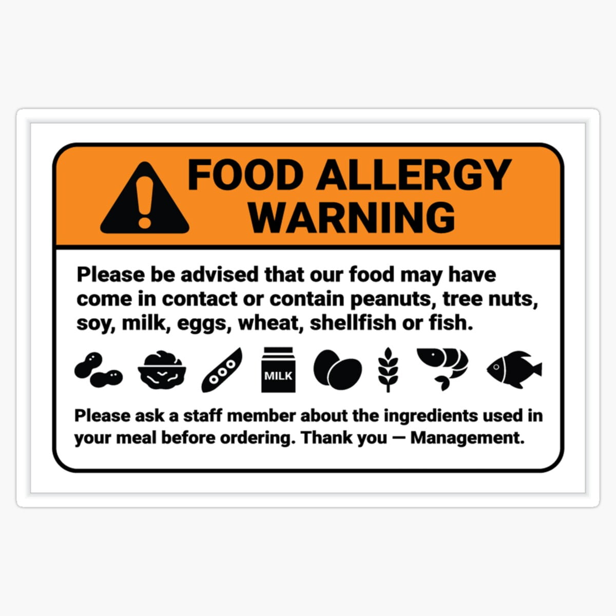 Maneki Food Allergy Warning Be Advised Food May Contain Er, Phone Decal ...