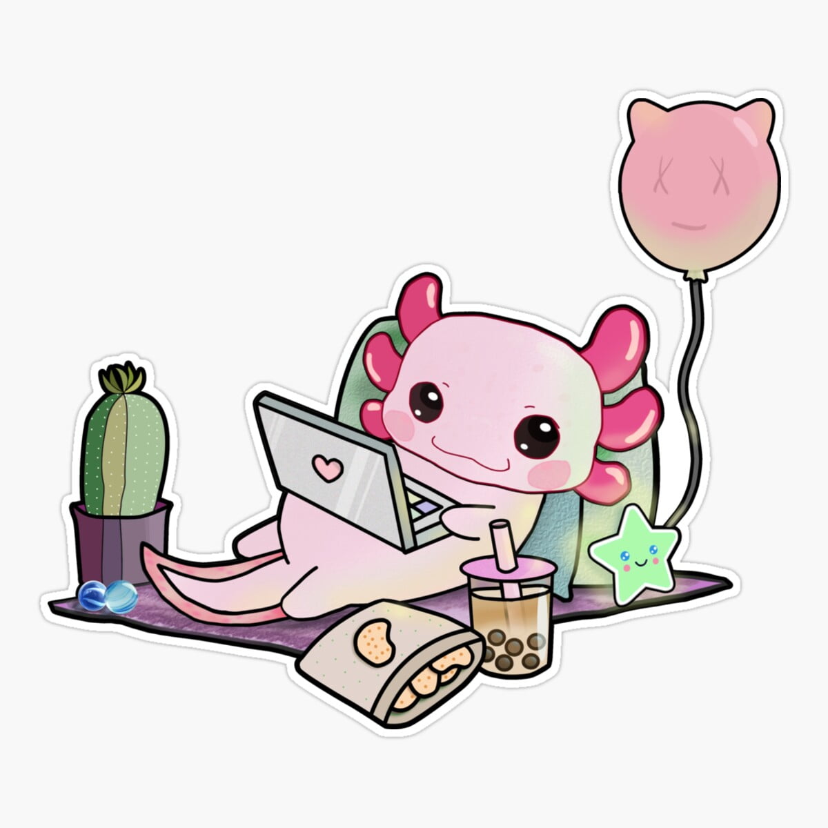 Maneki Foodie Axolotl Movie Night Er, Phone Decal Water Bottle Stickers ...