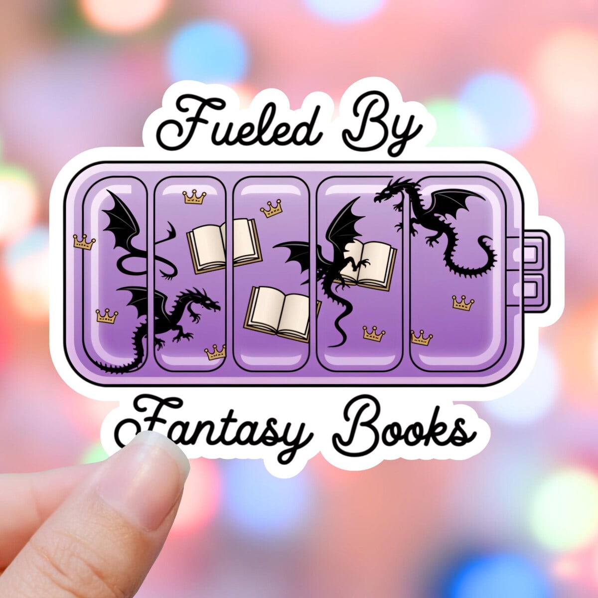 Maneki Fueled By Fantasy Books Sticker, Girly Decals, Book Lover Gift ...