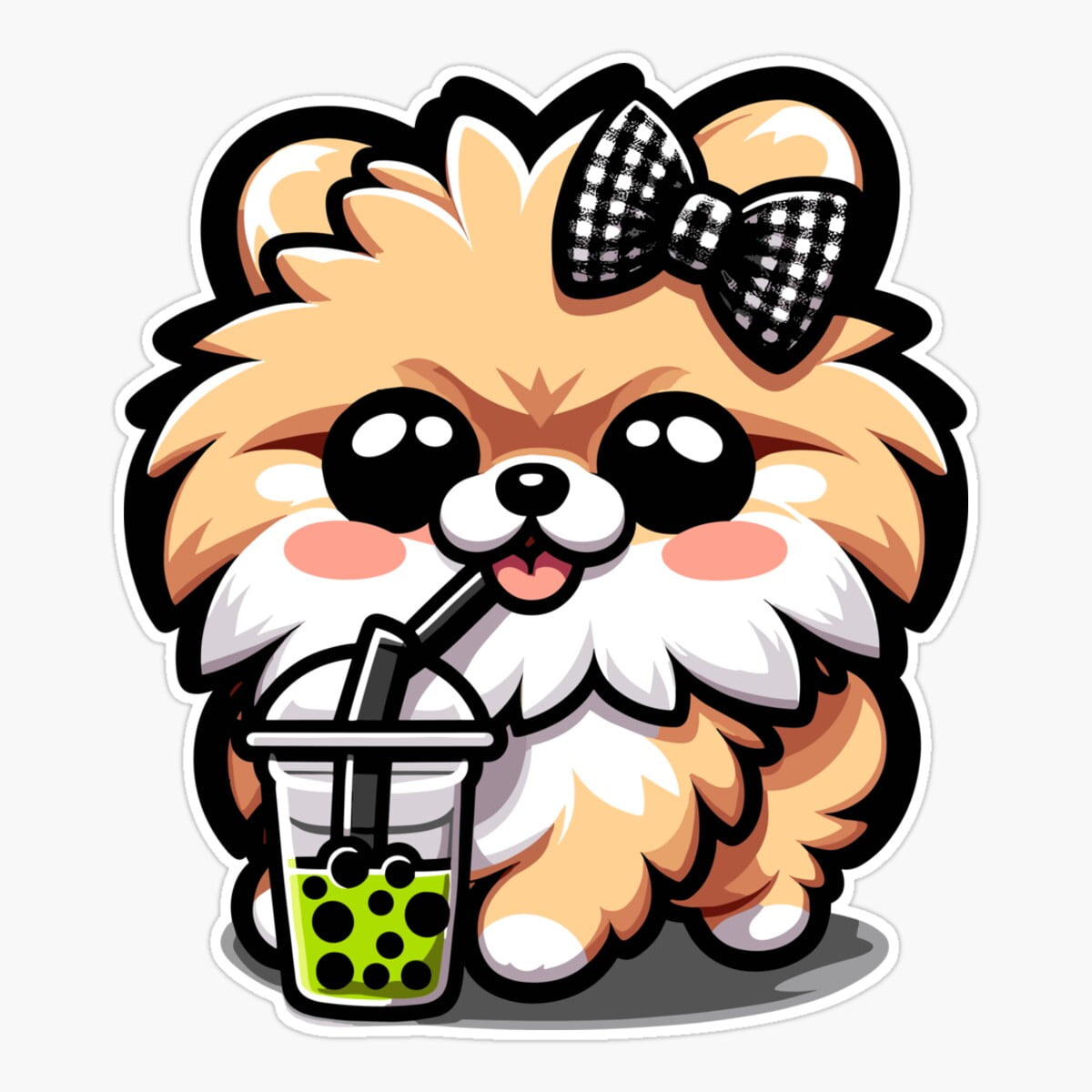 Maneki Funny Pomeranian Dog Bubble Tea Anime Kawaii Neko Milk Tea Er ...