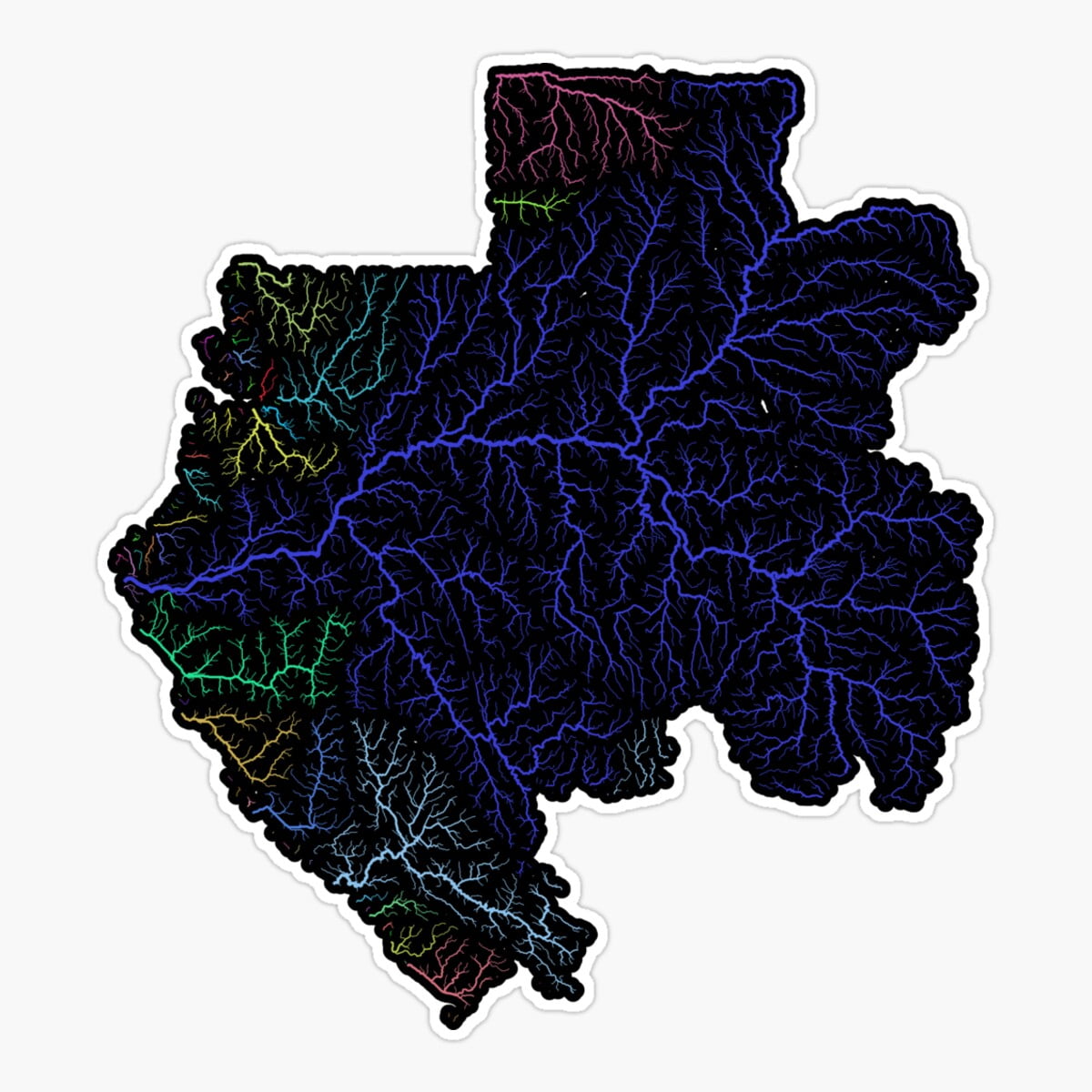 Maneki Gabon River Basin Map In Rainbow Colours With Black Background ...