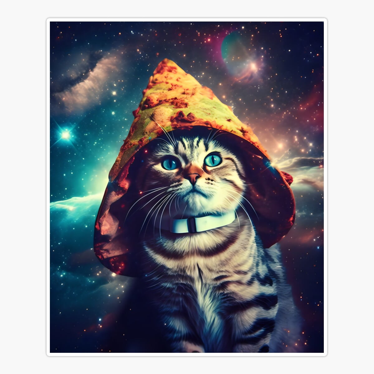 Maneki Galaxy Taco Sandwich Cat With Hat Sticker, Phone Decal Water ...