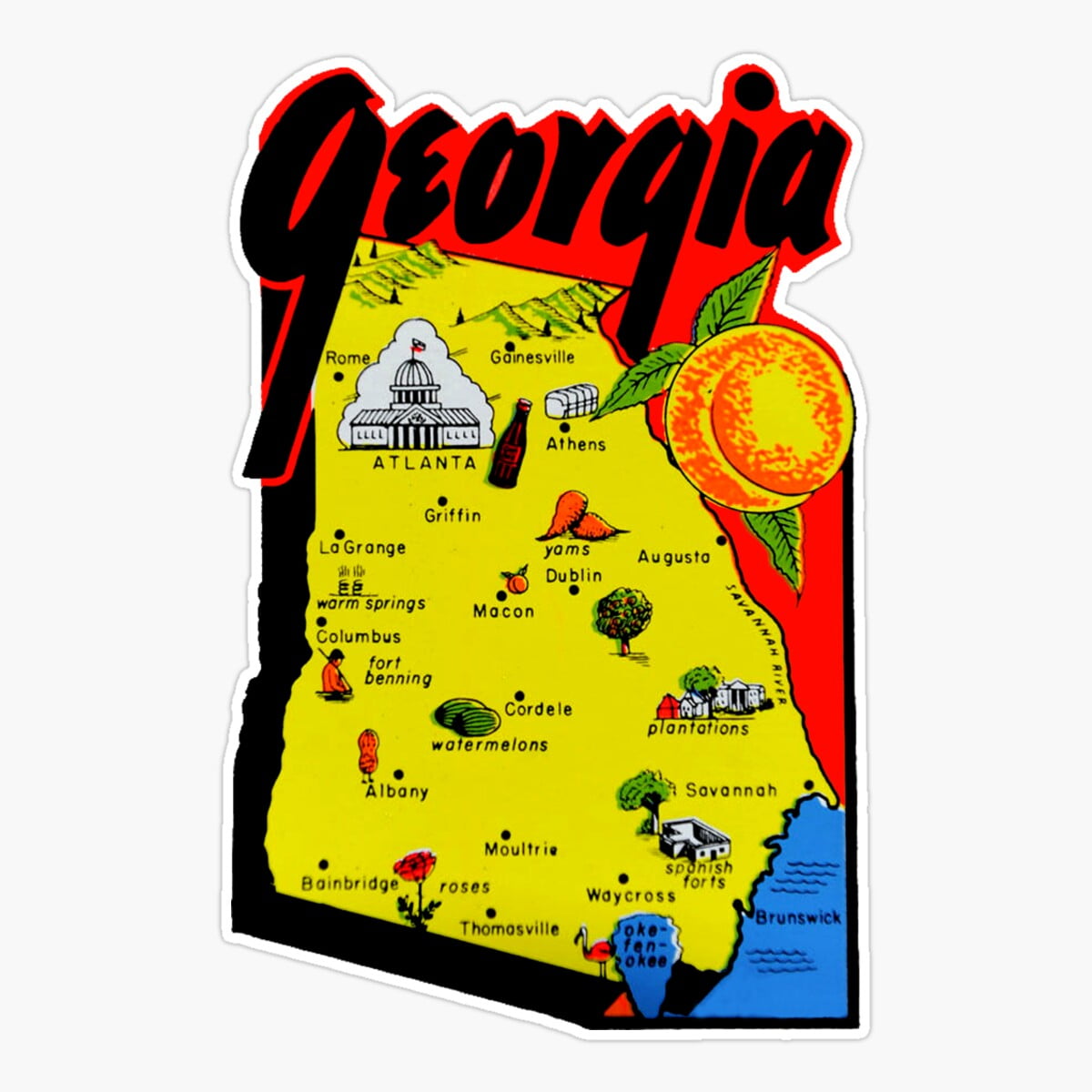 Maneki Georgia State Map Vintage Travel Decal Er, Phone Decal Water ...