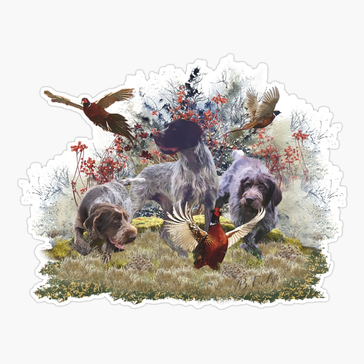 Maneki German Wirehaired Pointers, Hunting Pheasant Er, Phone Decal ...