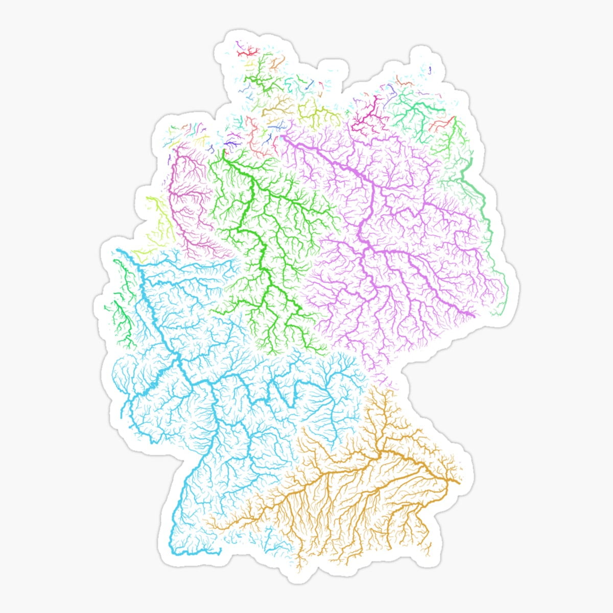 Maneki Germany River Basin Map In Rainbow Colours With White Background ...