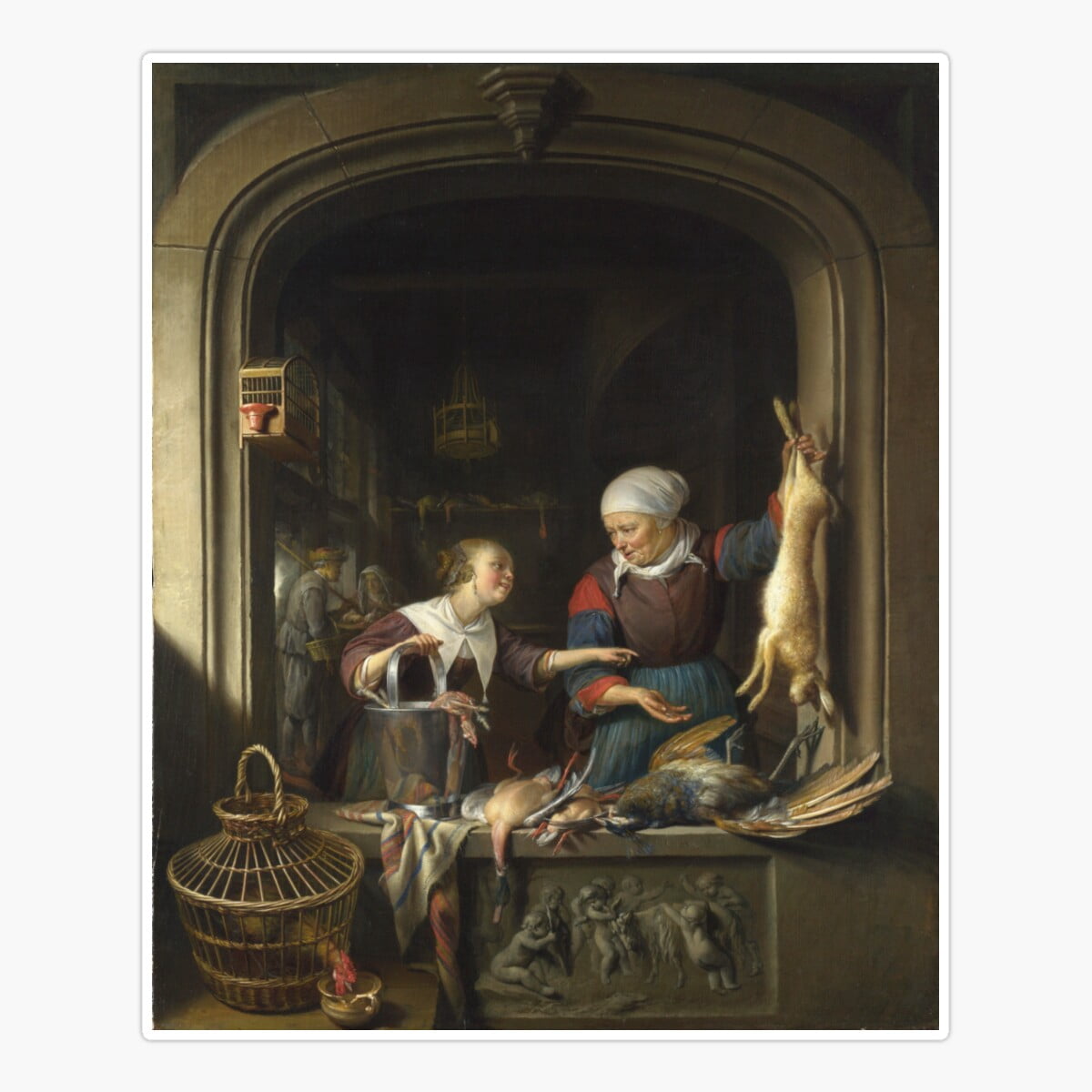 Maneki Gerrit Dou - A Poulterers Shop Sticker, Phone Decal Water Bottle ...