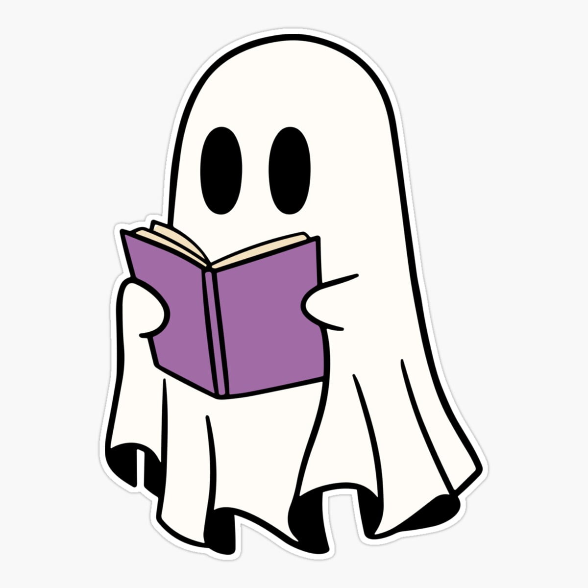 Maneki Ghost Reading A Purple Book Sticker, Phone Decal Water Bottle ...
