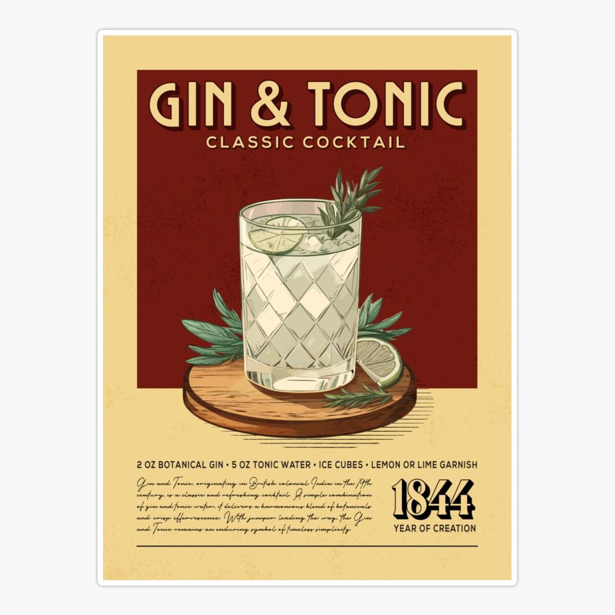 Maneki Gin And Tonic Cocktail Vintage Recipe Poster Sticker, Phone ...