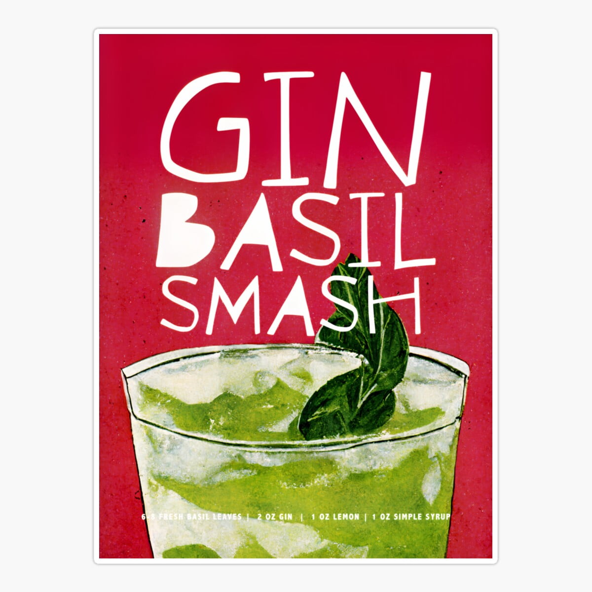 Maneki Gin Basil Smash Retro Cocktail Poster Big Basilikum Bar Prints ...