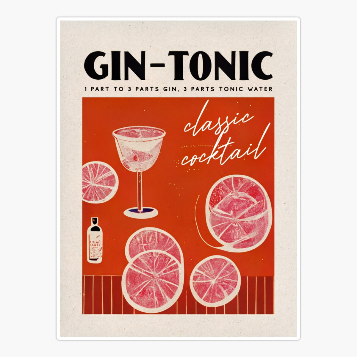 Maneki Gin Tonic Retro Cocktail Poster Red Cinema Bar Prints, Vintage ...
