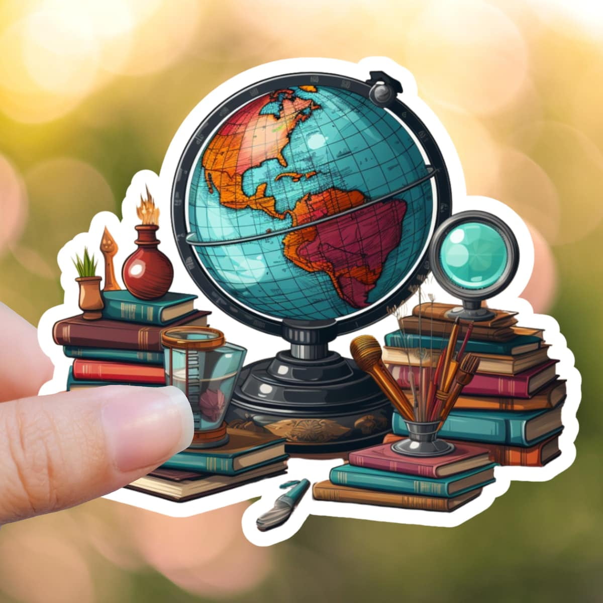 Maneki Globe Sticker Stack Of Books Science Globe Graduation Gift Book ...