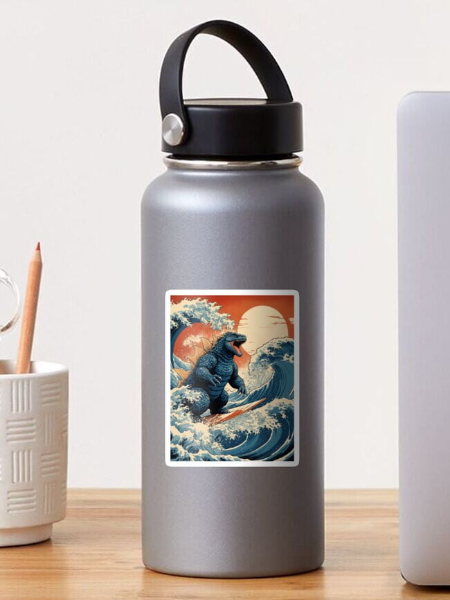 Maneki Godzilla Japanese Wave Sticker, Phone Decal Water Bottle ...