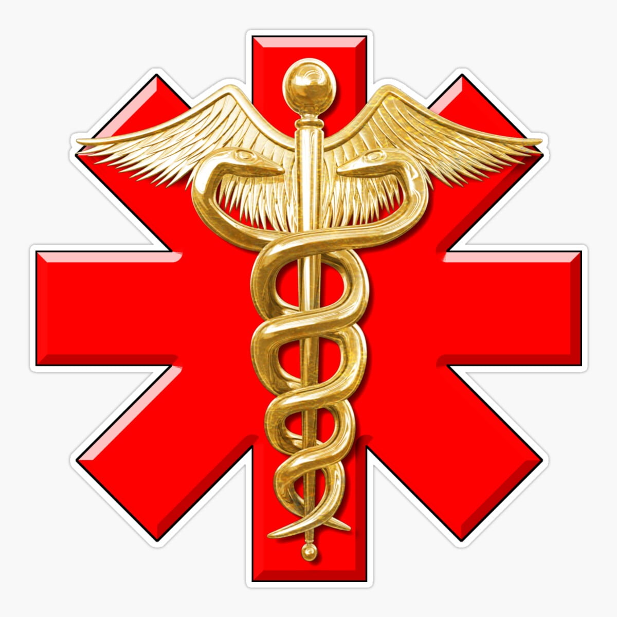 Maneki Gold Caduceus And Medical Cross Er, Phone Decal Water Bottle ...