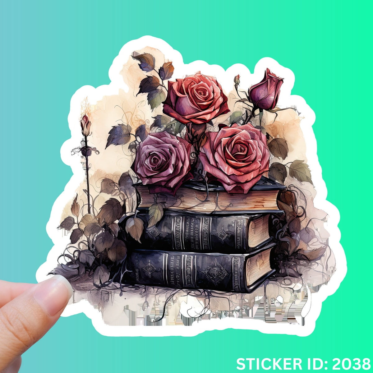 Maneki Gothic Books Sticker Stack Of Books Dark Romance Roses Flowers ...