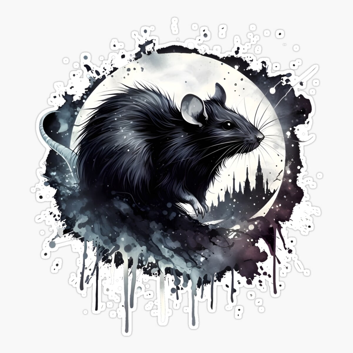 Maneki Gothic Rat Moon Night Sticker, Phone Decal Water Bottle Stickers ...