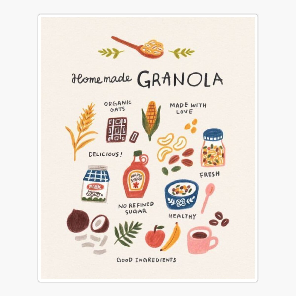 Maneki Granola, Art Print, Resh, Healthy, Reined Sugar, Made With Love ...