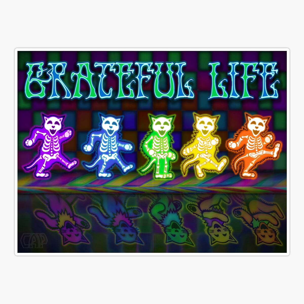 Maneki Grateul Lie Dancing Skeleton Cats Er, Phone Decal Water Bottle ...