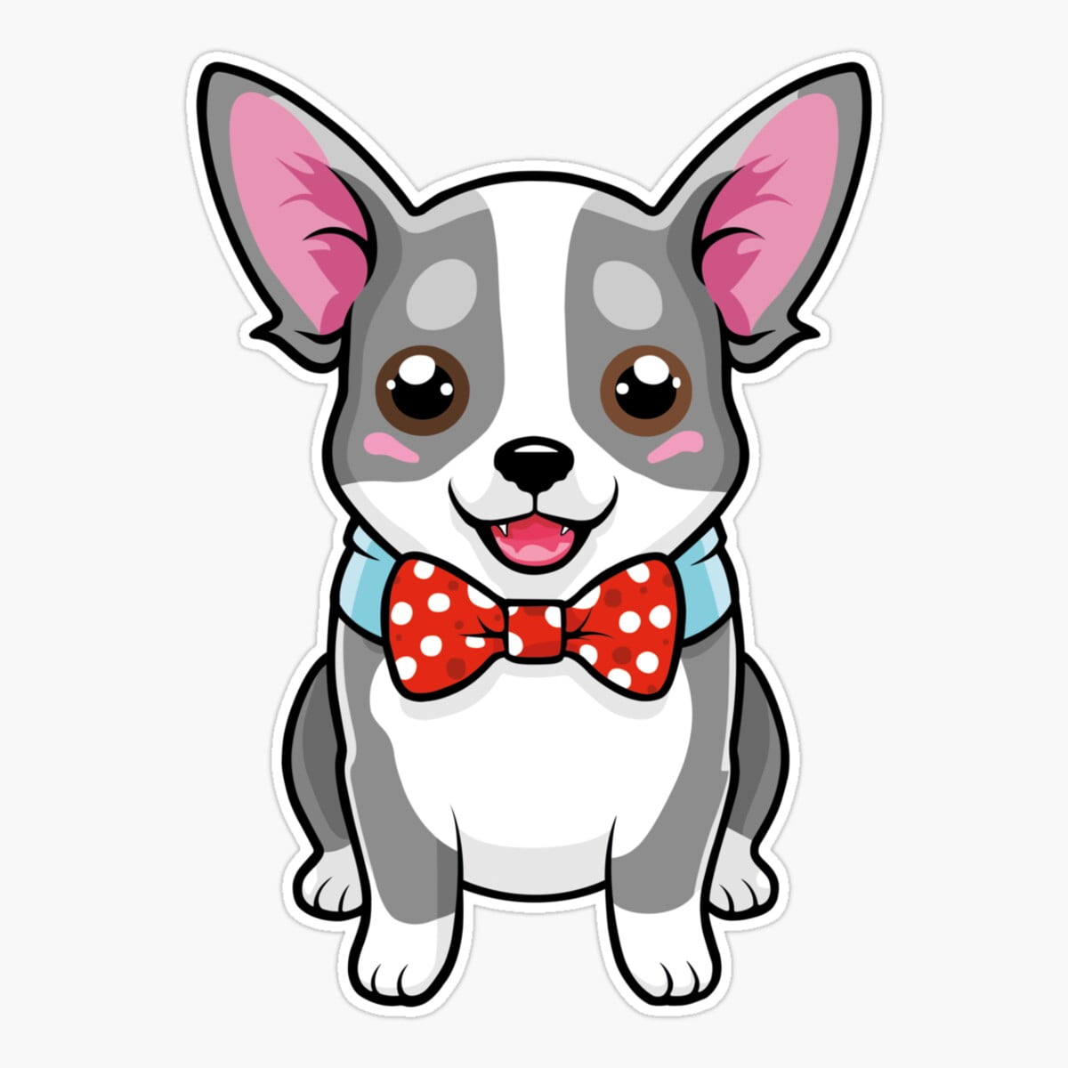 Maneki Gray Dog With Collar And Bow Tie Er, Phone Decal Water Bottle ...