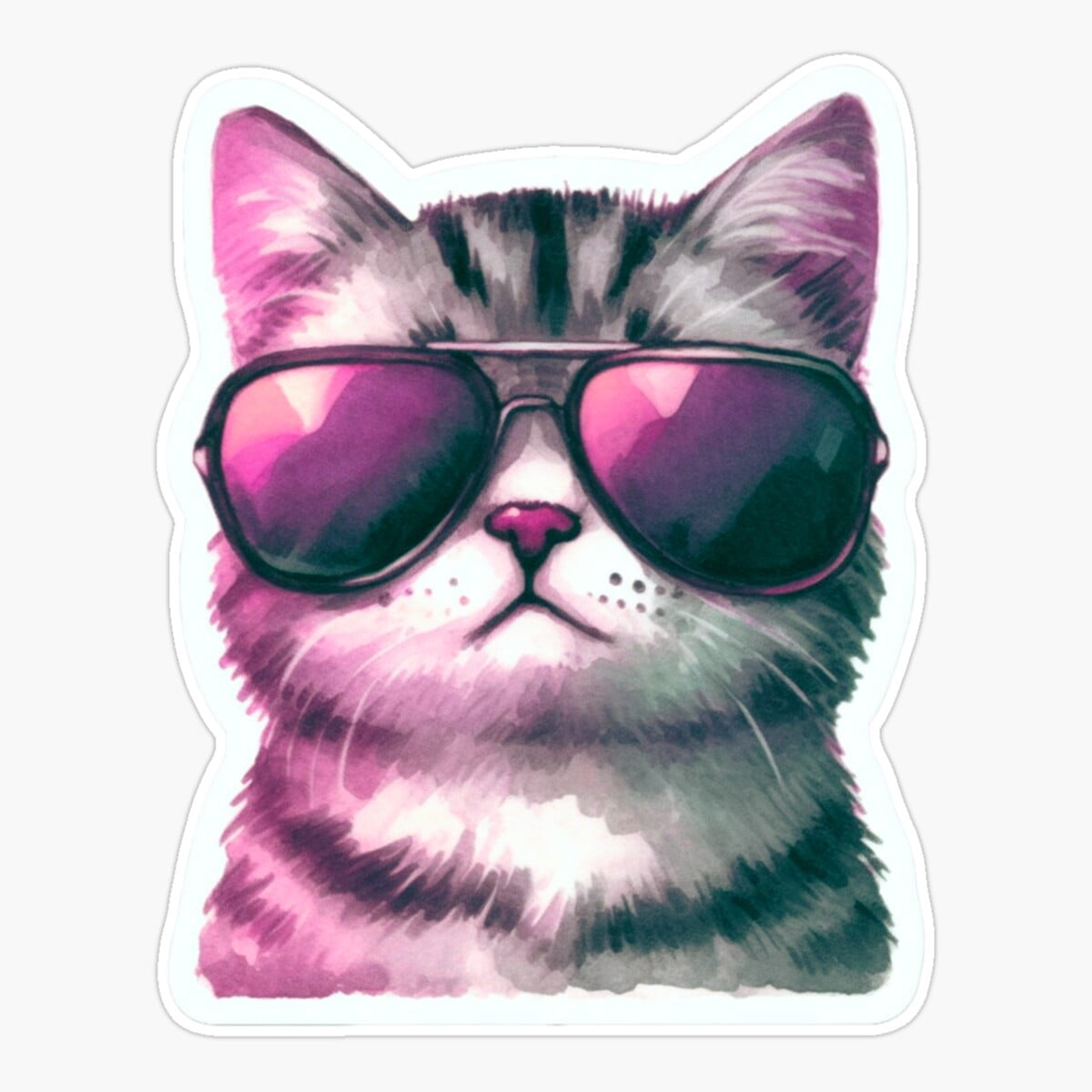 Maneki Gray Striped Cat Wearing Sungles - Cat In Sungles Watercolor ...