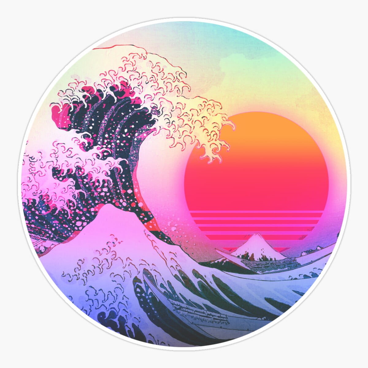 Maneki Great Wave Ofkanagawa Vaporwave Retro Aesthetic Sticker, Phone ...