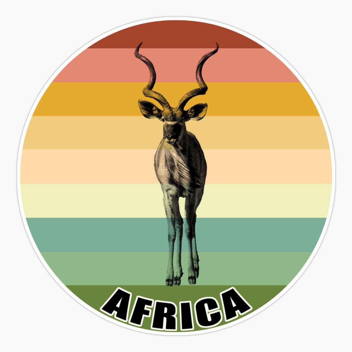 Maneki Greater Kudu Bull Full Figure On Vintage Retro Africa Sunset Er ...