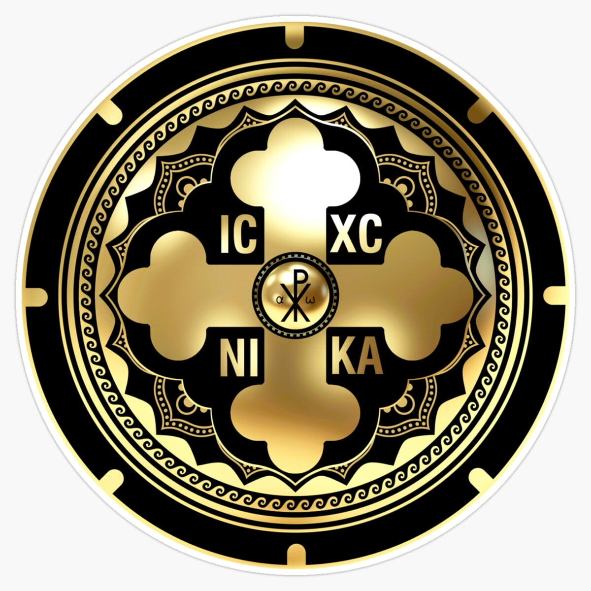 Maneki Greek Orthodox Cross Black Gold Icxc Nika Er, Phone Decal Water Bottle Stickers Car ...