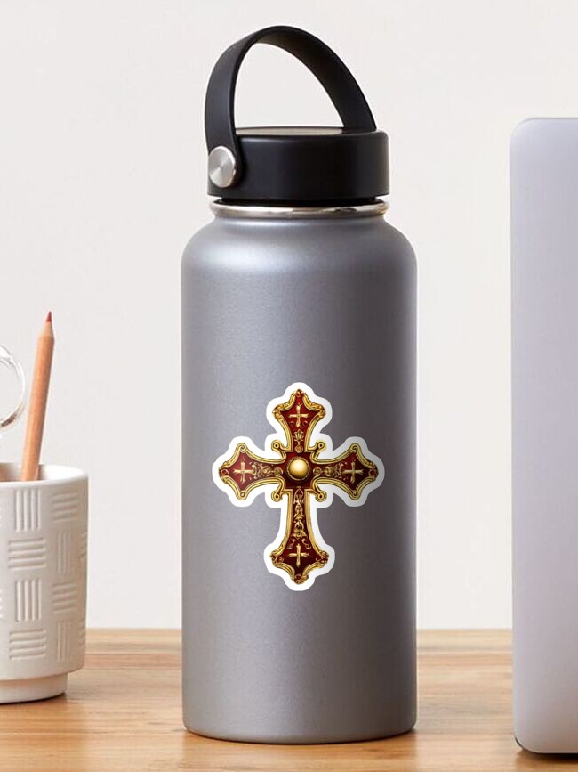 Maneki Greek Orthodox Cross Gold Maroon Ornate Sticker, Phone Decal ...