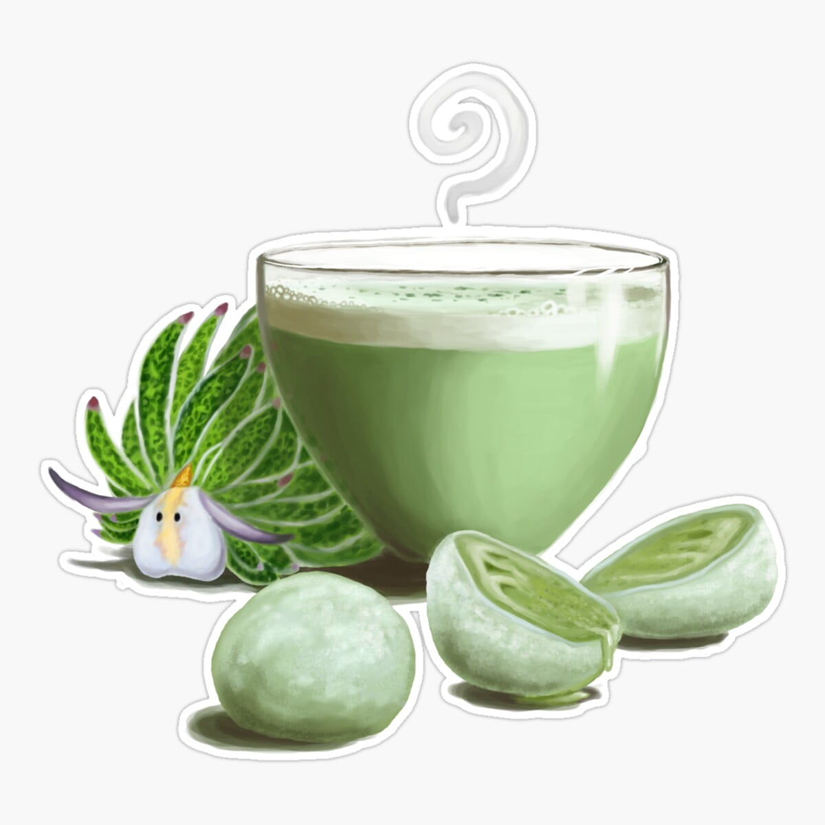 Maneki Green Tea Latte And Mochi, And A Leay Sheep Sticker, Phone Decal ...