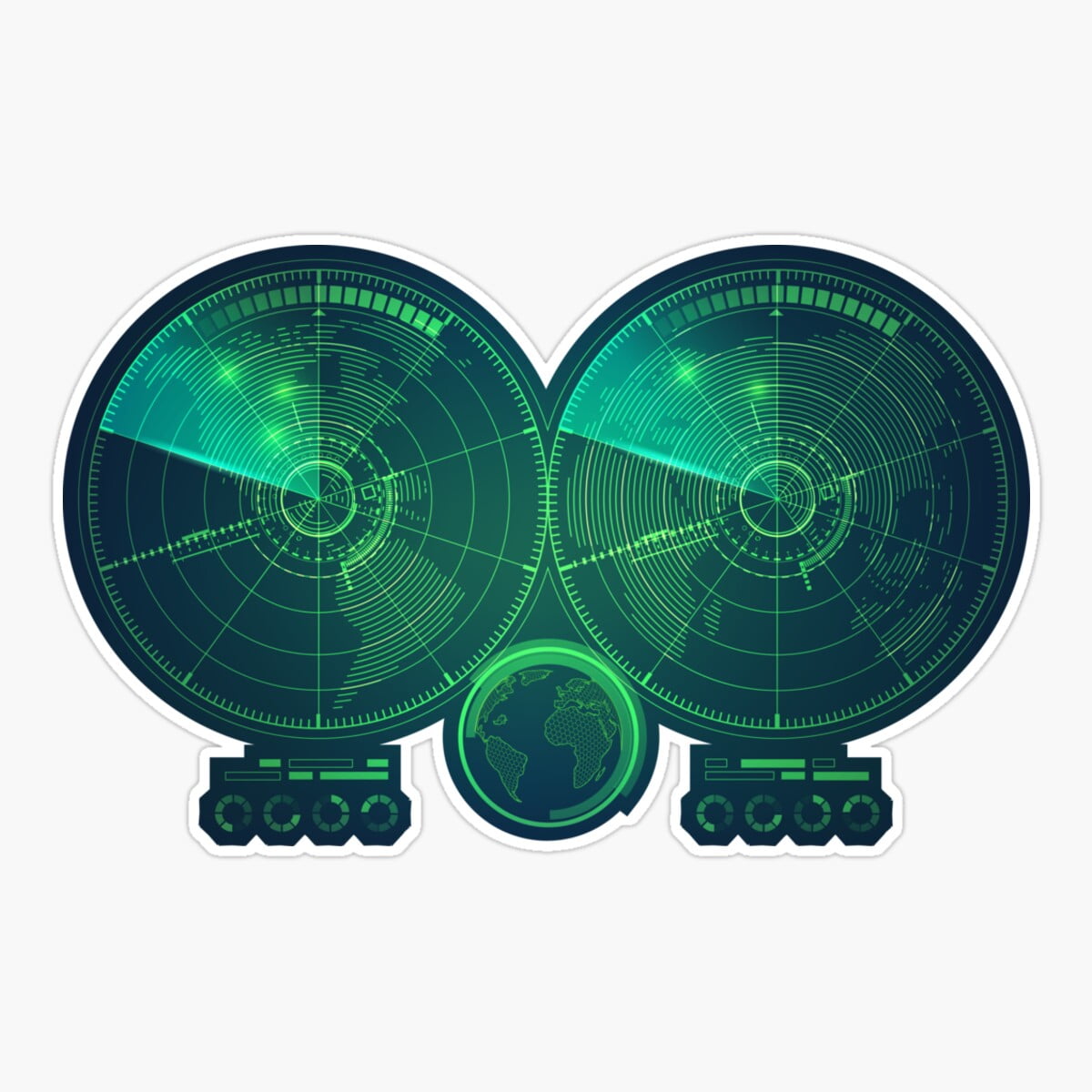 Maneki Green World Map Military Radar Sticker, Phone Decal Water Bottle ...