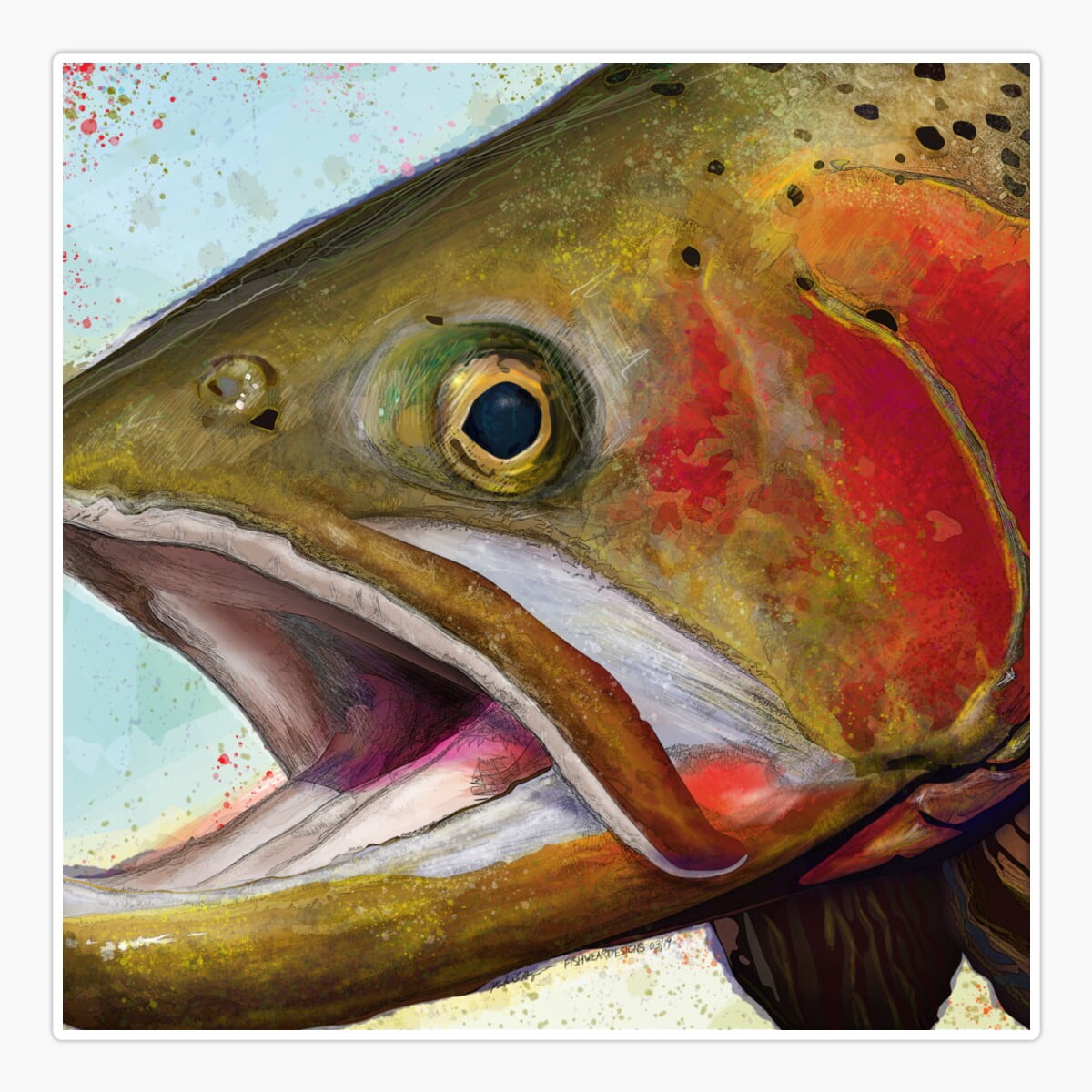 Maneki Greenback Cutthroat Trout Head Painting Er, Phone Decal Water ...